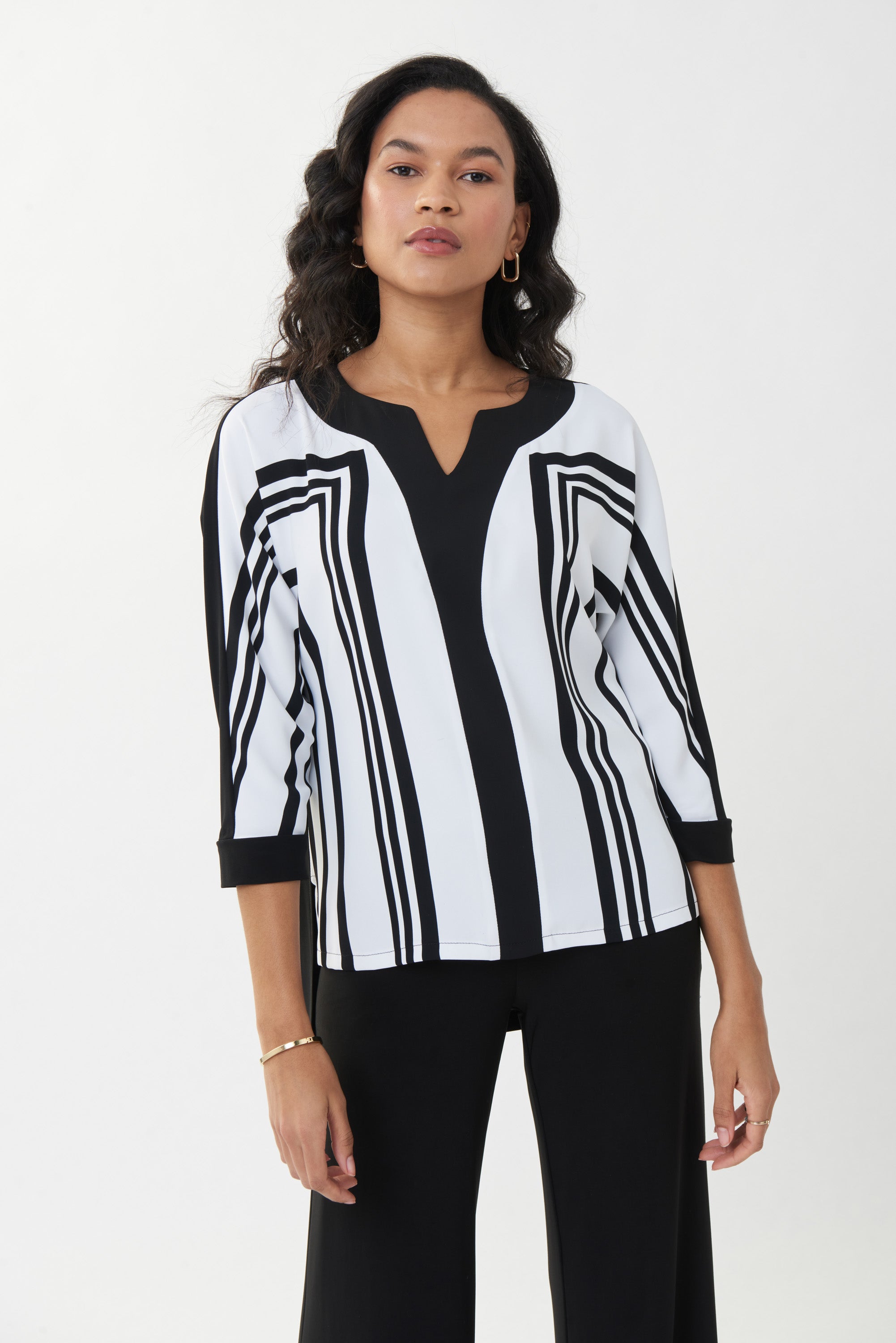 Joseph Ribkoff - Black & White Stripe V Blouse Size 12 – Elaine Plus Sizes