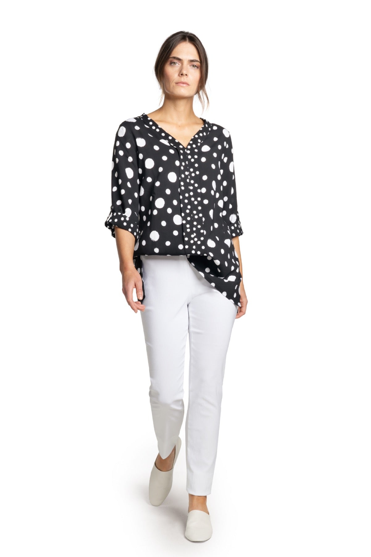 Doris Streich - Polka Dot Black & White V Neck Blouse – Elaine Plus Sizes