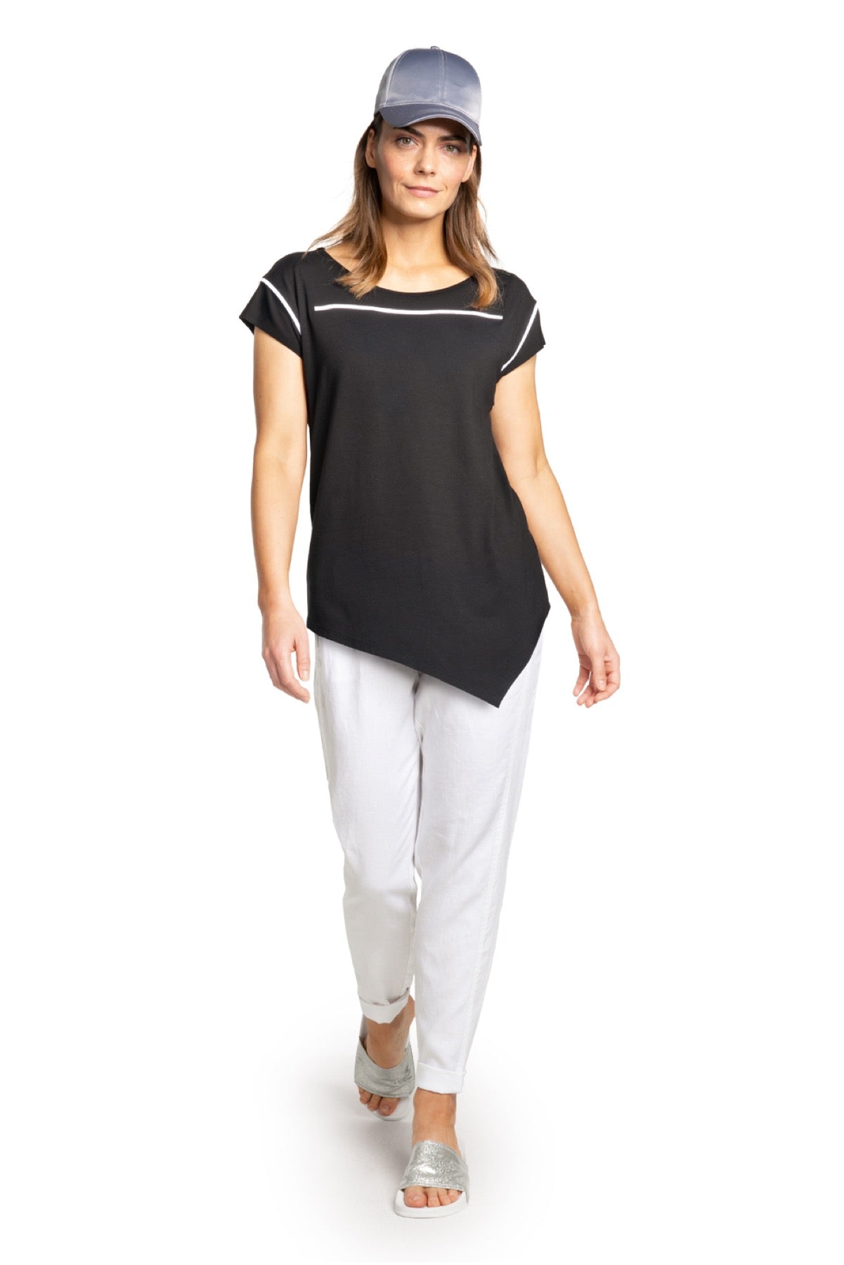 Doris Streich - Black Basic Top With White Stripe – Elaine Plus Sizes
